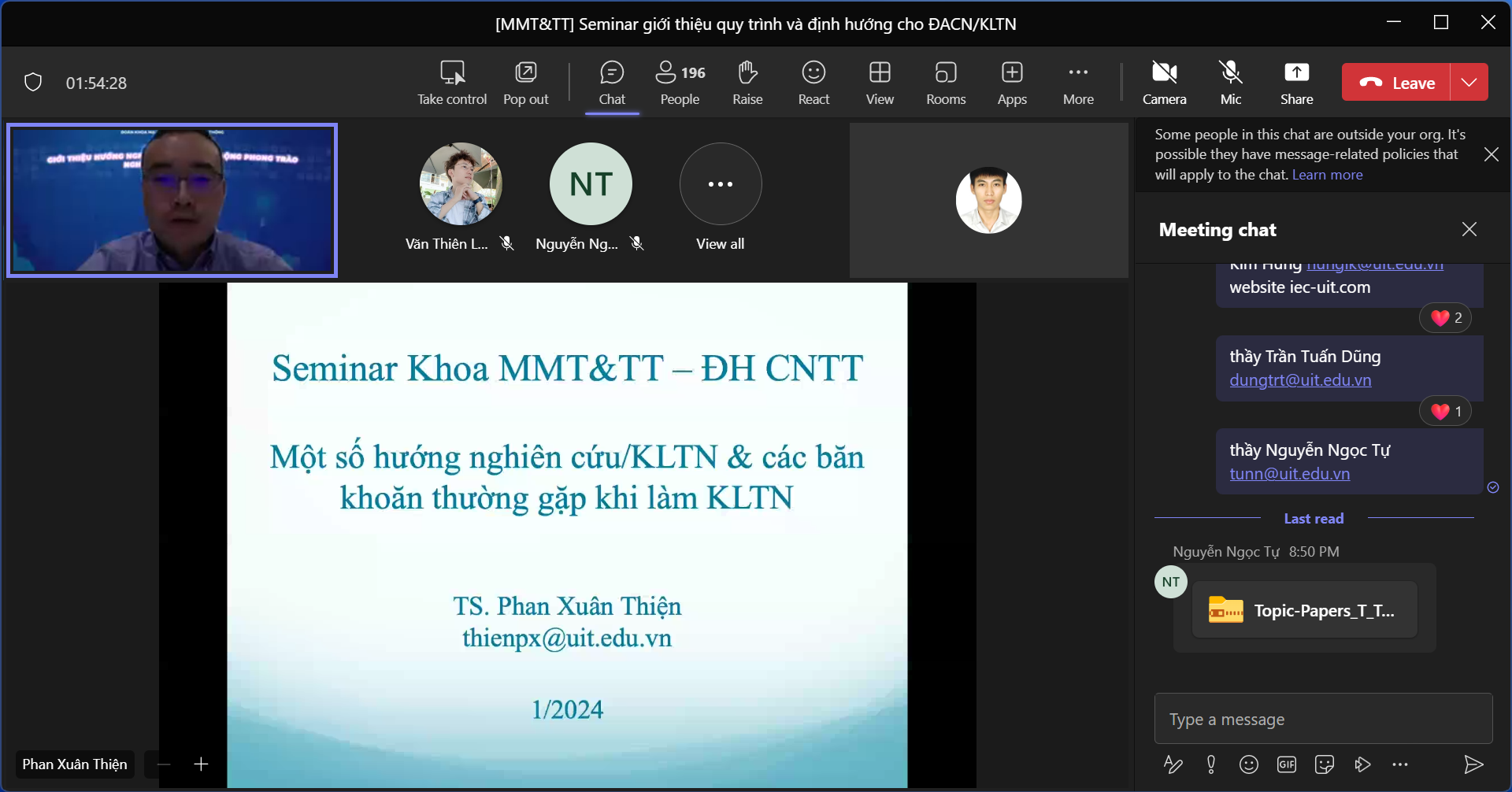 Khoa MMT&TT tổ chức Seminar giới thiệu quy trình và định hướng cho Đồ án chuyên ngành và Khóa ...